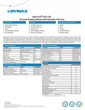 Dymax 6-621-GEL Datasheet | Manualzz