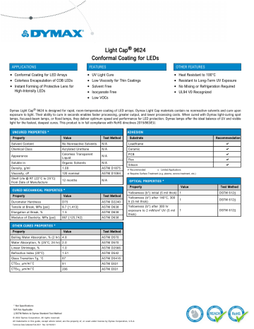 Dymax 9624 Datasheet | Manualzz