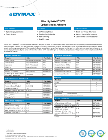 Dymax 9702 Datasheet | Manualzz