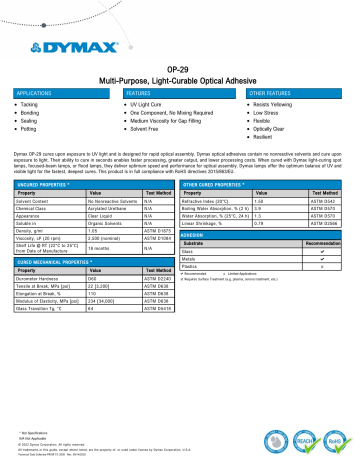 Dymax OP-29 Datasheet | Manualzz