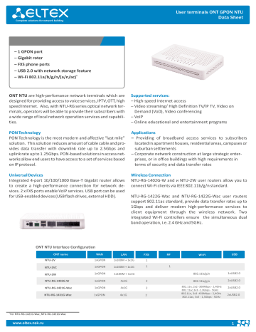 Eltex ONT NTU-RG-1402G-W Data sheet | Manualzz