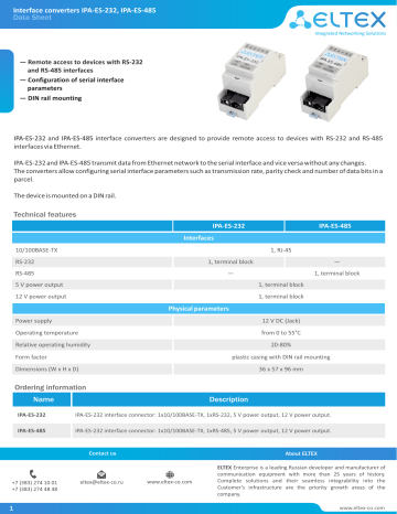 Eltex IPA-ES-232 Interface converter Data sheet | Manualzz