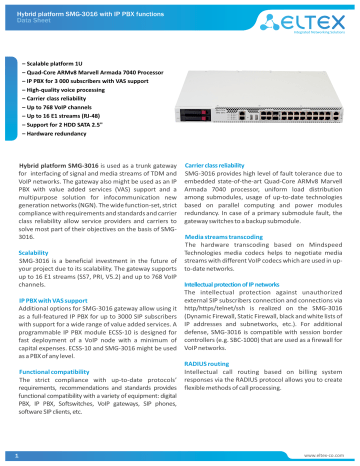 Eltex SMG-3016 VoIP Trunk Gateway Data sheet | Manualzz
