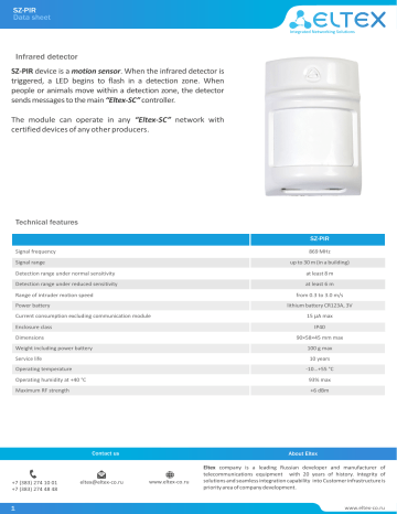 Eltex SZ-PIR Motion sensor Data sheet | Manualzz