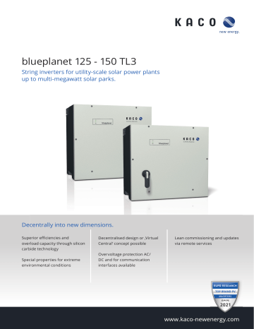 Kaco blueplanet 125 TL3 - 165 TL3 Inverter Data Sheet | Manualzz