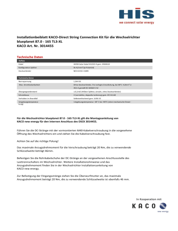 Kaco Direct String Connection Kit Datenblatt | Manualzz