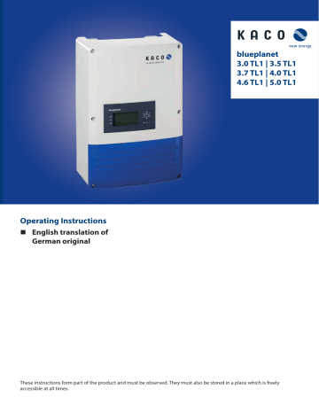Kaco blueplanet 3.0 TL1 - 5.0 TL1 Inverter Operating Instructions | Manualzz