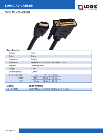 Logic HDMI TO DVI CABLES Datasheet | Manualzz