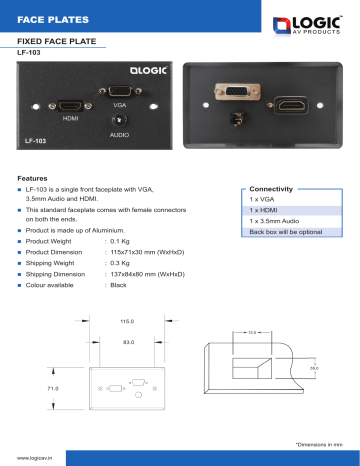 Logic LF-103 FIXED FACEPLATE Datasheet | Manualzz