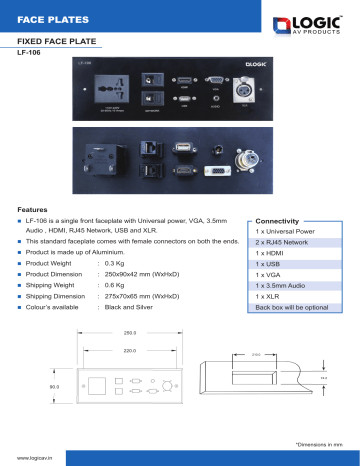 Logic LF-106 FIXED FACEPLATE Datasheet | Manualzz