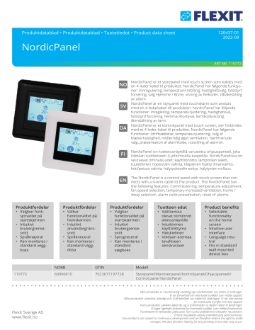 Flexit Control panel NordicPanel Data Sheet | Manualzz