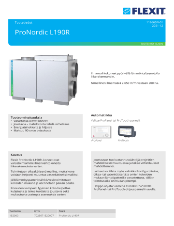 Flexit Air handling unit ProNordic L190R Teabelehe | Manualzz
