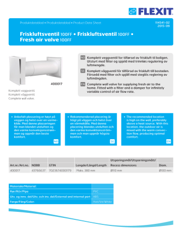 Flexit Fresh air valve 100 FF Data Sheet | Manualzz