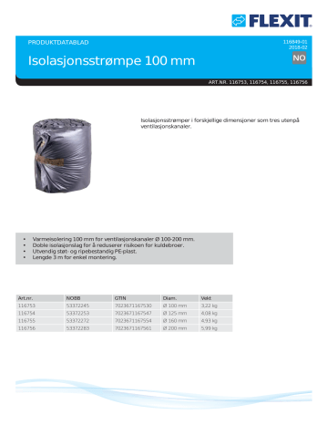 Flexit Isolation sleeves 100 mm Blad | Manualzz