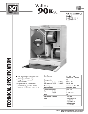 Vallox 90K SC Ventilation unit Specification | Manualzz