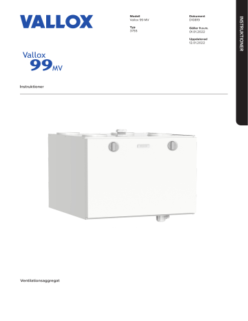 Vallox 99 MV Ventilation unit Bruksanvisning | Manualzz