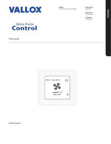 Vallox Pureo TX 900 Air handling unit Quick guide | Manualzz