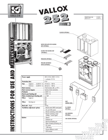 Vallox ILMAVA 252 D Ventilation unit Instructions for use | Manualzz