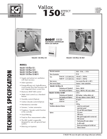 Vallox 150 Effect SE MLV/VKL Ventilation unit Specification | Manualzz
