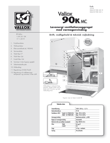 Vallox 90K MC Ventilation unit Brugervejledning | Manualzz