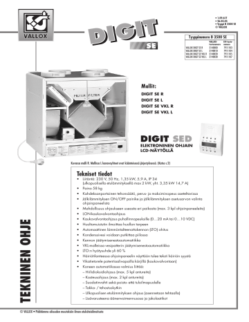 Vallox Digit SE Ventilation unit Omaniku manuaal | Manualzz