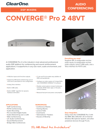 ClearOne CONVERGE Pro 2 48VT DSP Mixer Datasheet | Manualzz