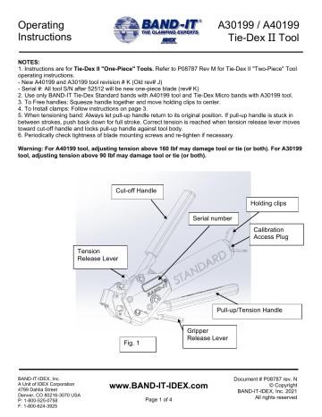Band-it A30199/A40199 Tie-Dex Hand Tool Manual Operating Instructions ...