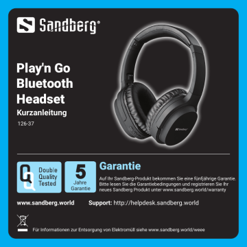 Sandberg 126-37 Play'n Go Bluetooth Headset Quick guide | Manualzz