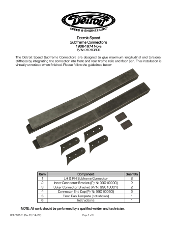 Detroit Speed 010102DS Subframe Connectors Instructions | Manualzz