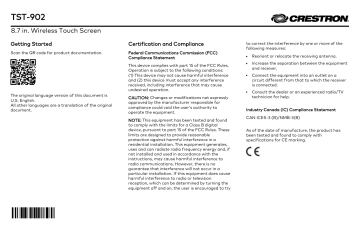 Crestron TST-902 Product information | Manualzz