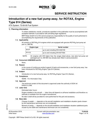 Rotax 914 F Service Instruction | Manualzz