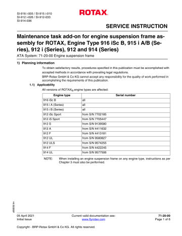 Rotax 916 iSc B Service Instruction | Manualzz
