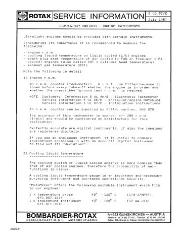Rotax 582 UL Service Instruction | Manualzz
