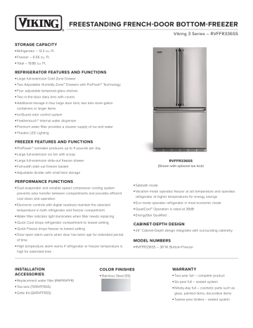 Viking Range RVFFR336SS 36" French-Door Bottom-Freezer Specifications ...