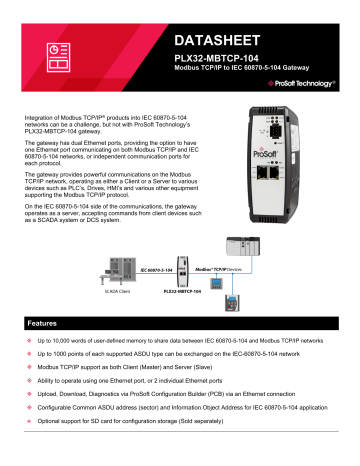 ProSoft Technology PLX32-MBTCP-104 ProductsModbus TCP/IP to IEC 60870-5 ...