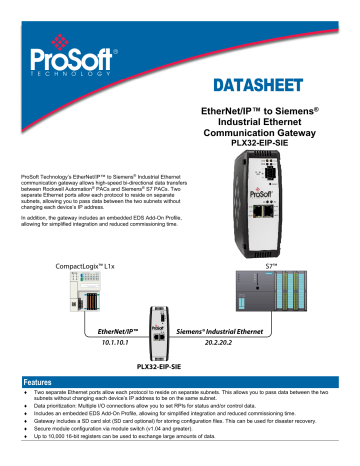 ProSoft Technology PLX32-EIP-SIE ProductsEtherNet/IP™ to Siemens® Industrial Ethernet ...