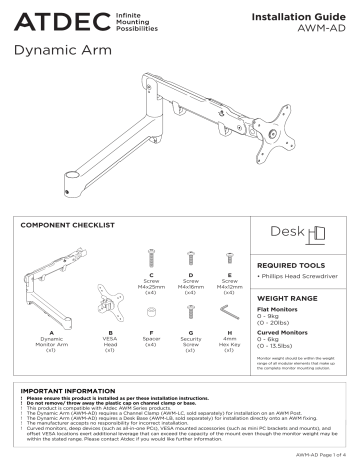 Atdec AWM-AD Installation Guide | Manualzz