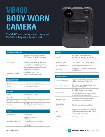 Avigilon Motorola Solutions VB400 Datasheet | Manualzz