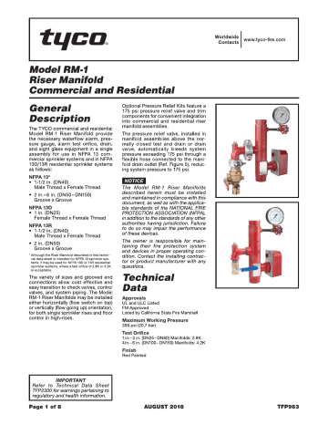 Tyco 40731 Model RM-1 4 - 6 in. Riser Manifold Specyfikacja | Manualzz
