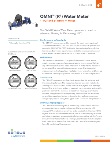 Sensus OMNIR10 1-1/2 in. Omni Meter Specification | Manualzz