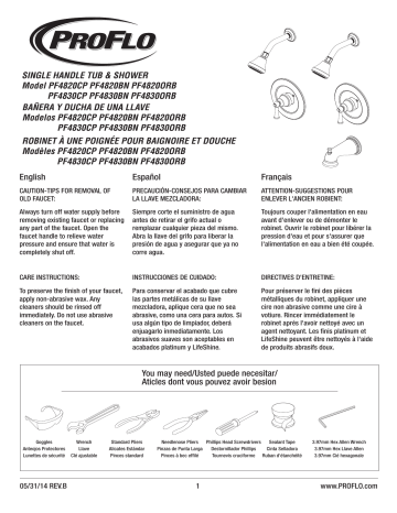 ProFlo PF Bartlett 2 gpm Single Lever Handle Trim Faucet Shower ...