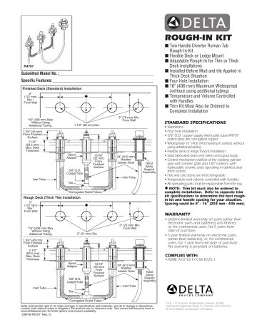 Delta R4707 Roman Tub Rough-In Valve Only Specification | Manualzz