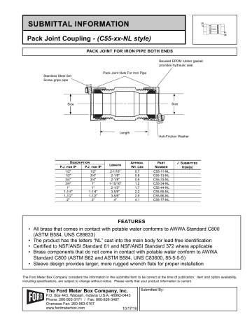 Ford Meter Box C55-77-NL 2 in. Pack Joint Brass Straight Compression ...