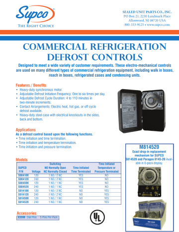 SUPCO S814100 120V Commercial Defrost Control Specification | Manualzz