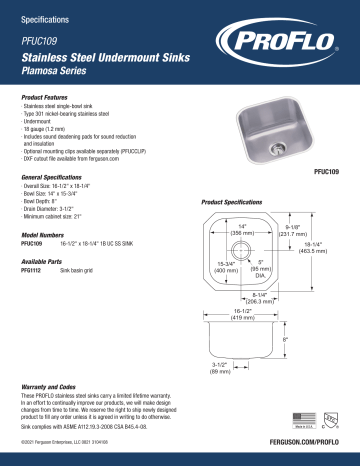 PROFLO PFUC109 Plomosa 17-13/16 x 15-15/16 in. Stainless Steel Single ...