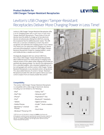 Leviton T5830-T Decora® 20A Receptacle Specification | Manualzz