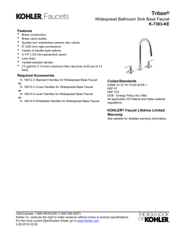 KOHLER 7303-KE-CP Triton™ Widespread Commercial Bathroom Sink Faucet Specification | Manualzz