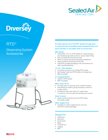 Diversey D3191746 RTD® 5 ft. Water Hook-Up Specification | Manualzz