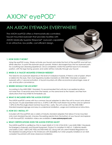 Haws 7620 Axion® eyePOD® 1 gpm Modular Eyepod Eyewash User guide | Manualzz
