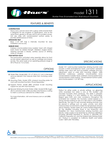 Haws 1311 ADA Wall Mount Drinking Fountain Specification | Manualzz